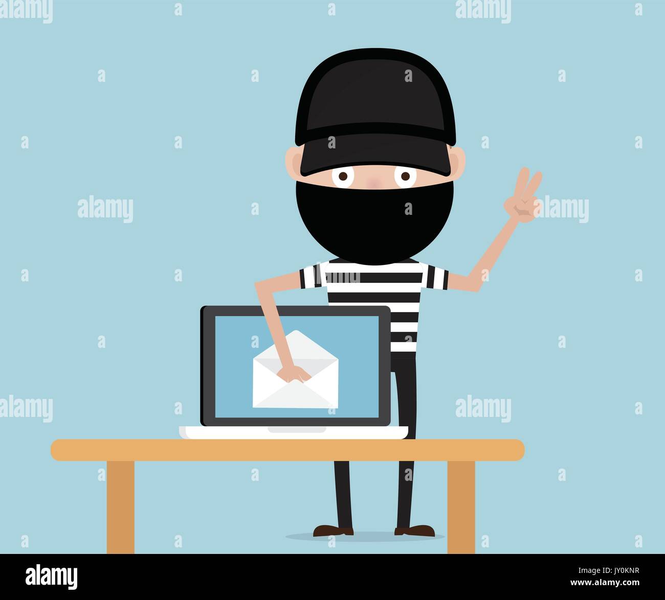 thief steal data from email on laptop network security concept cartoon ...