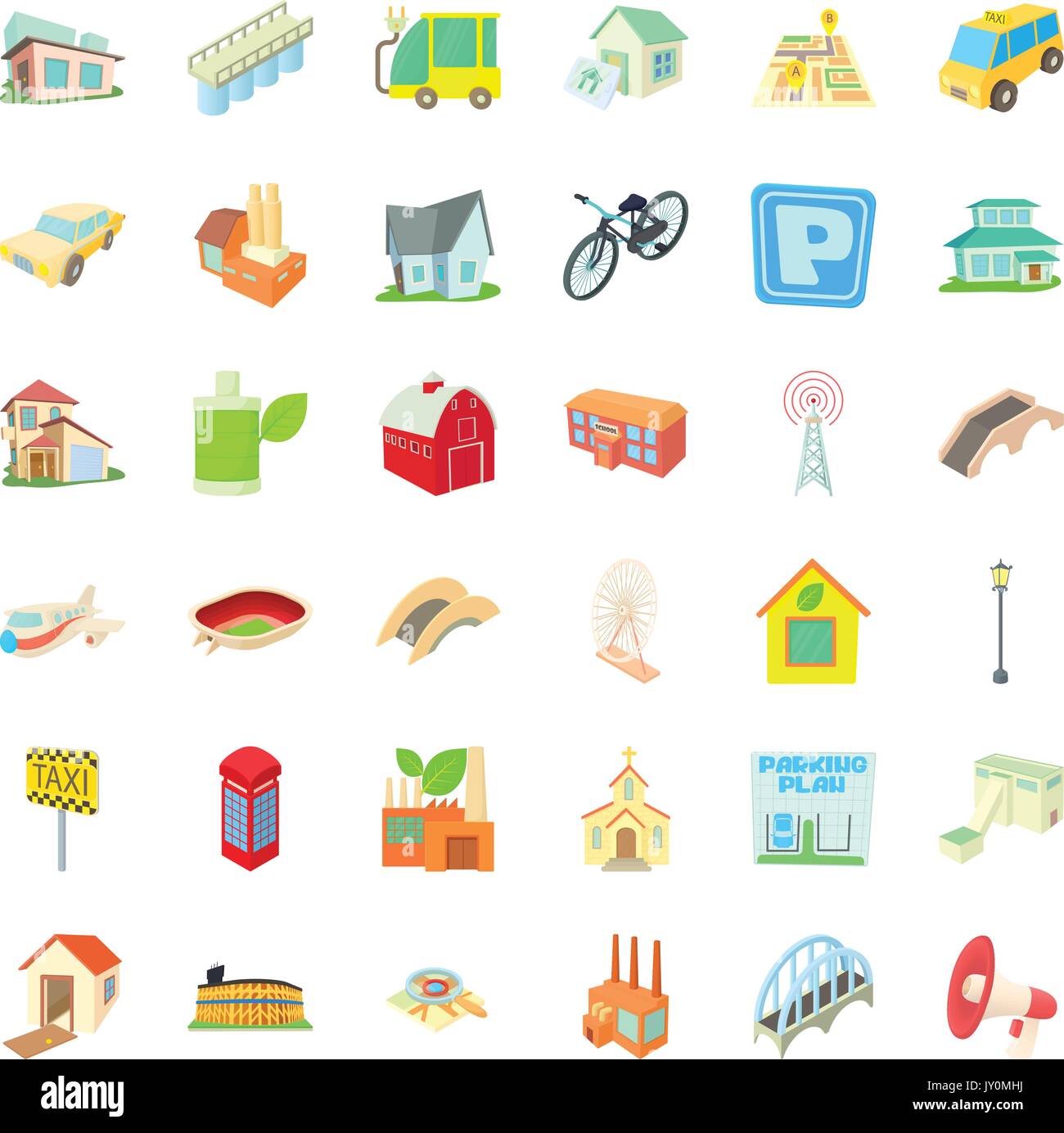 Small city icons set, cartoon style Stock Vector Image & Art - Alamy