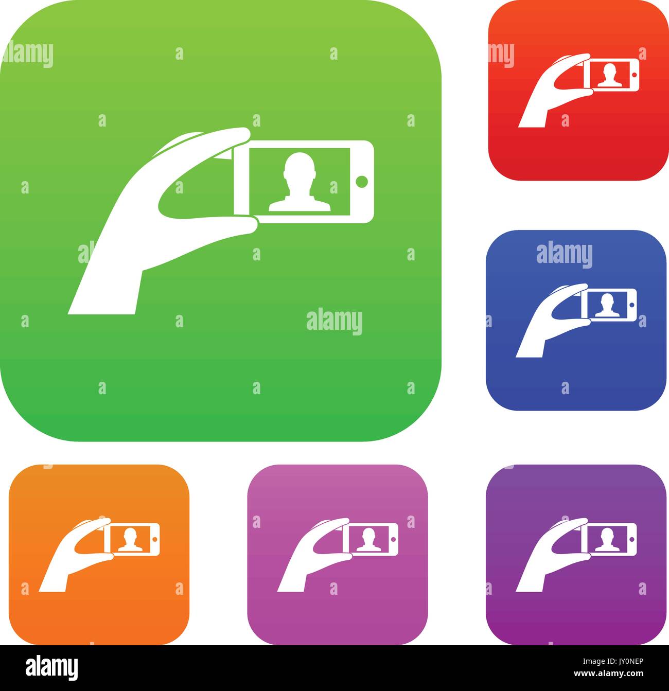 Hand holding mobile phone with photo set collection Stock Vector Image ...