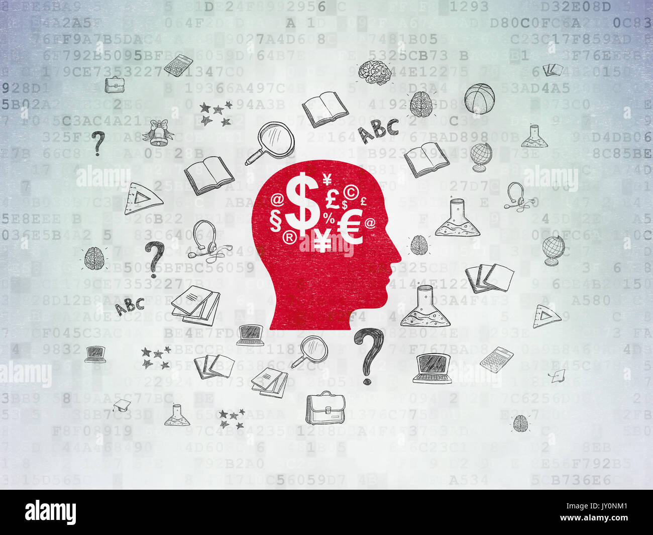 Learning concept: Head With Finance Symbol on Digital Data Paper ...