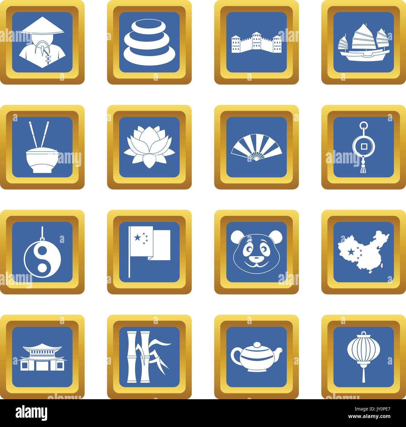 China travel symbols icons set blue Stock Vector Image & Art - Alamy