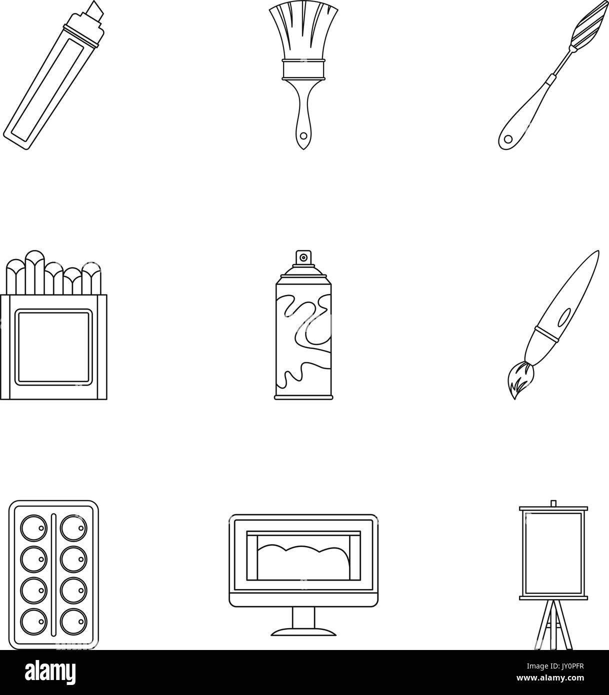 Art instruments icons set, outline style Stock Vector Image & Art - Alamy