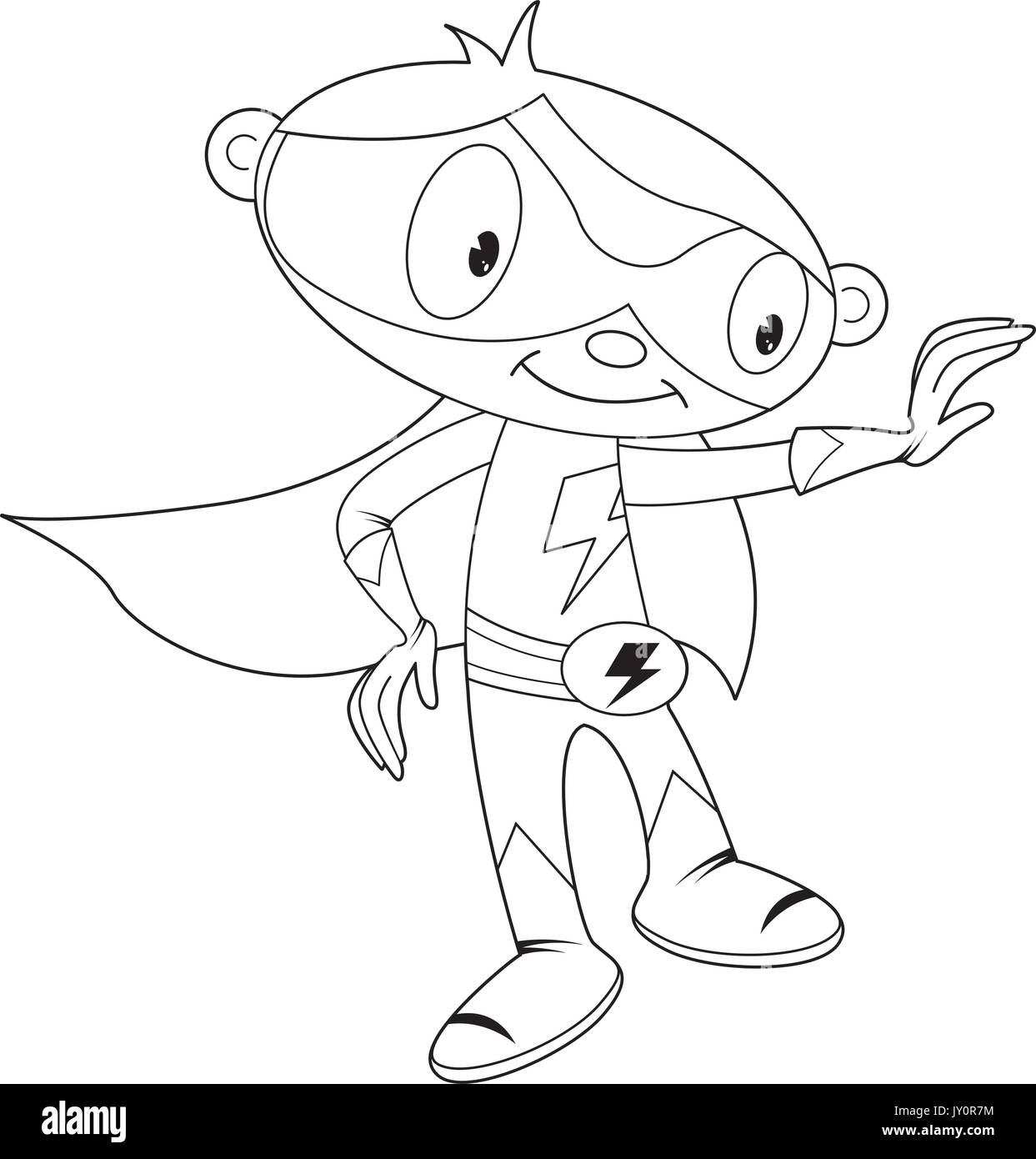 Cute Cartoon Heroic Superhero Line Drawing Vector Illustration Stock ...