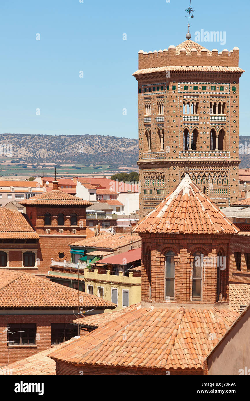 Mudejar style tower, San Martin. Teruel. Spanish heritage. Architecture ...
