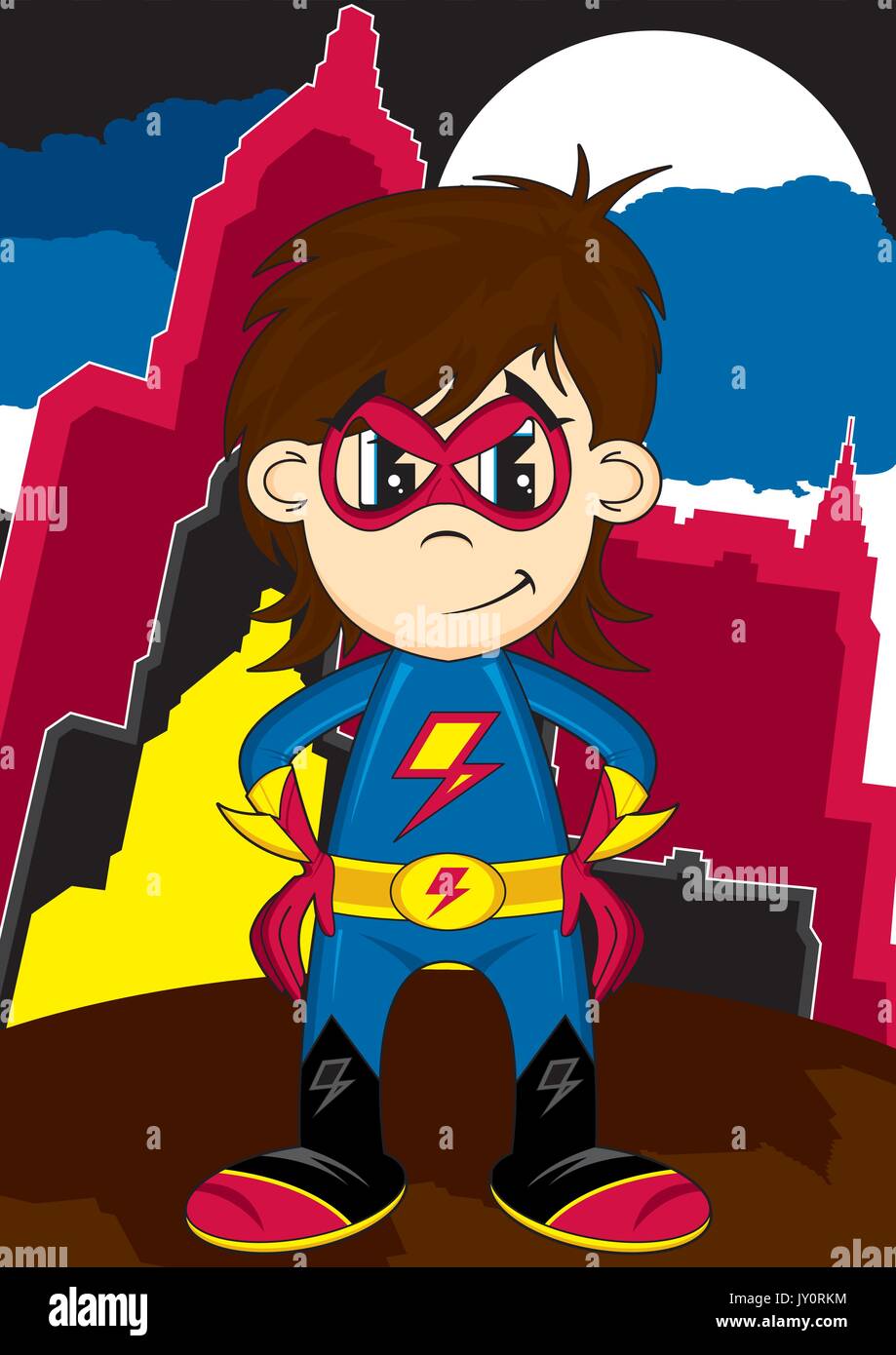 Cute Cartoon Heroic Superhero in City Vector Illustration Stock Vector ...