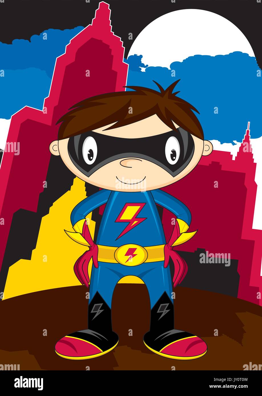 Cute Cartoon Heroic Superhero in City Vector Illustration Stock Vector ...