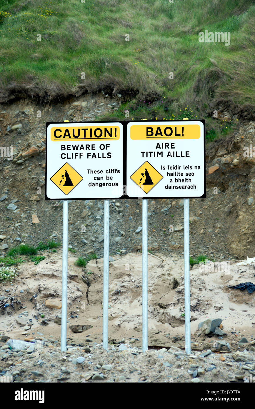 beware of cliff falls signs on ballybunion beach in county kerry ...