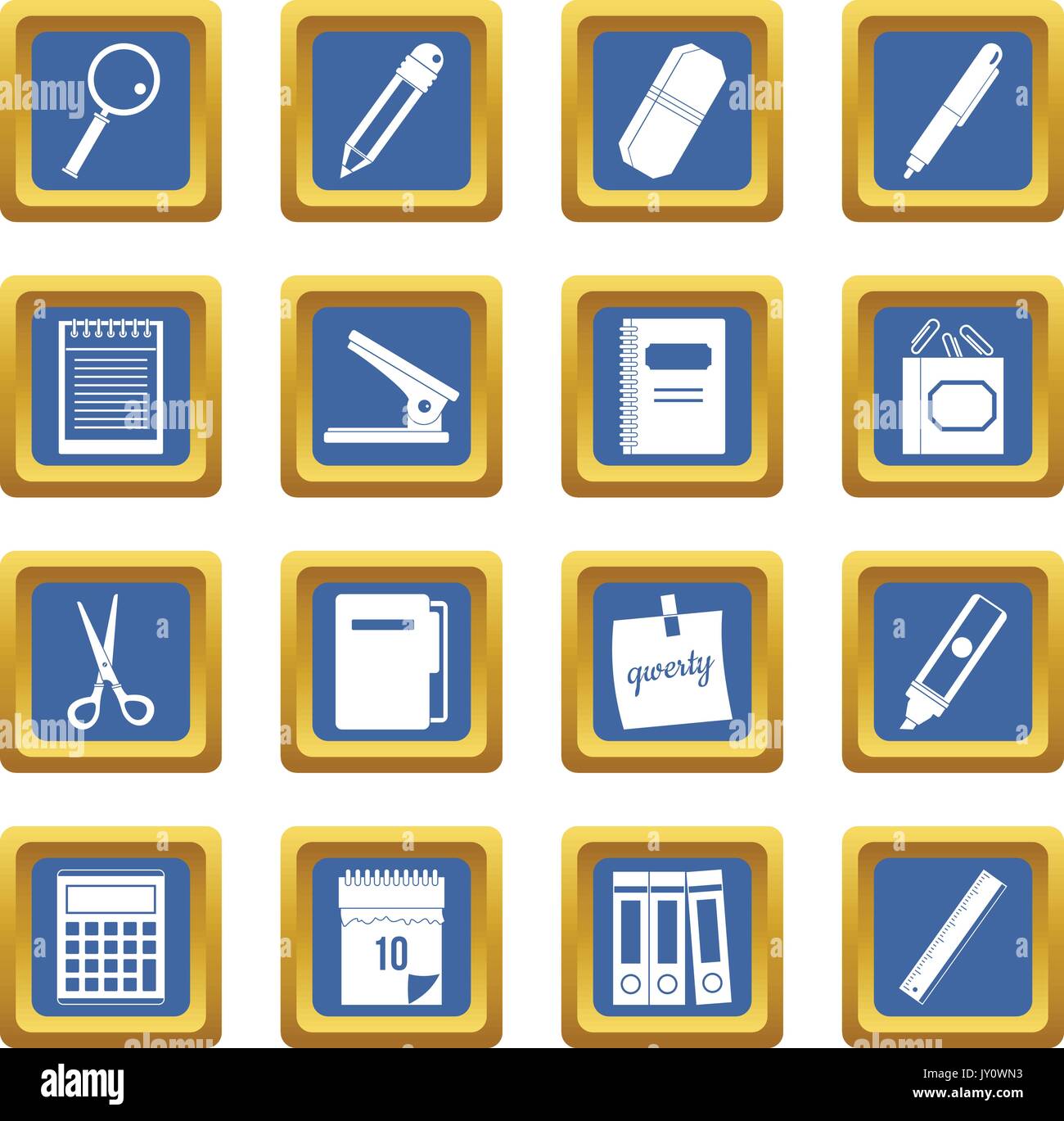 Stationery symbols icons set blue Stock Vector Image & Art - Alamy