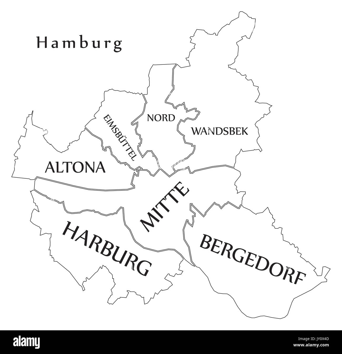 Modern City Map - Hamburg city of Germany with boroughs and titles DE outline map Stock Vector ...