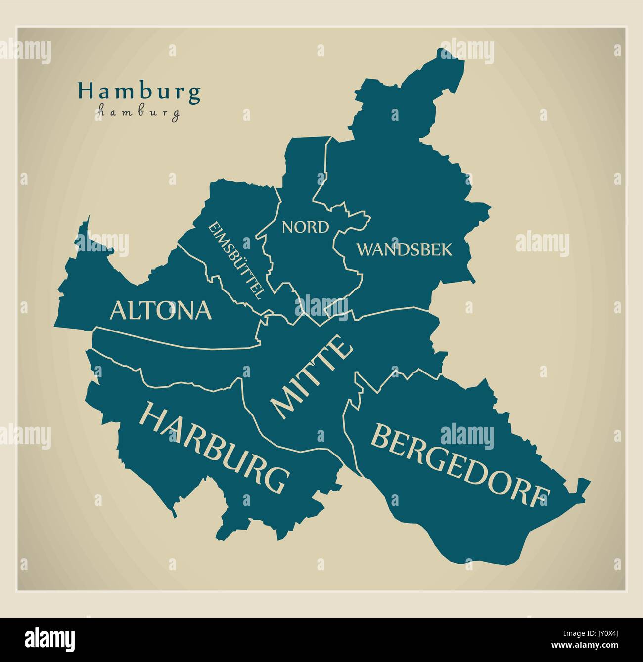 Modern City Map - Hamburg city of Germany with boroughs and titles DE ...