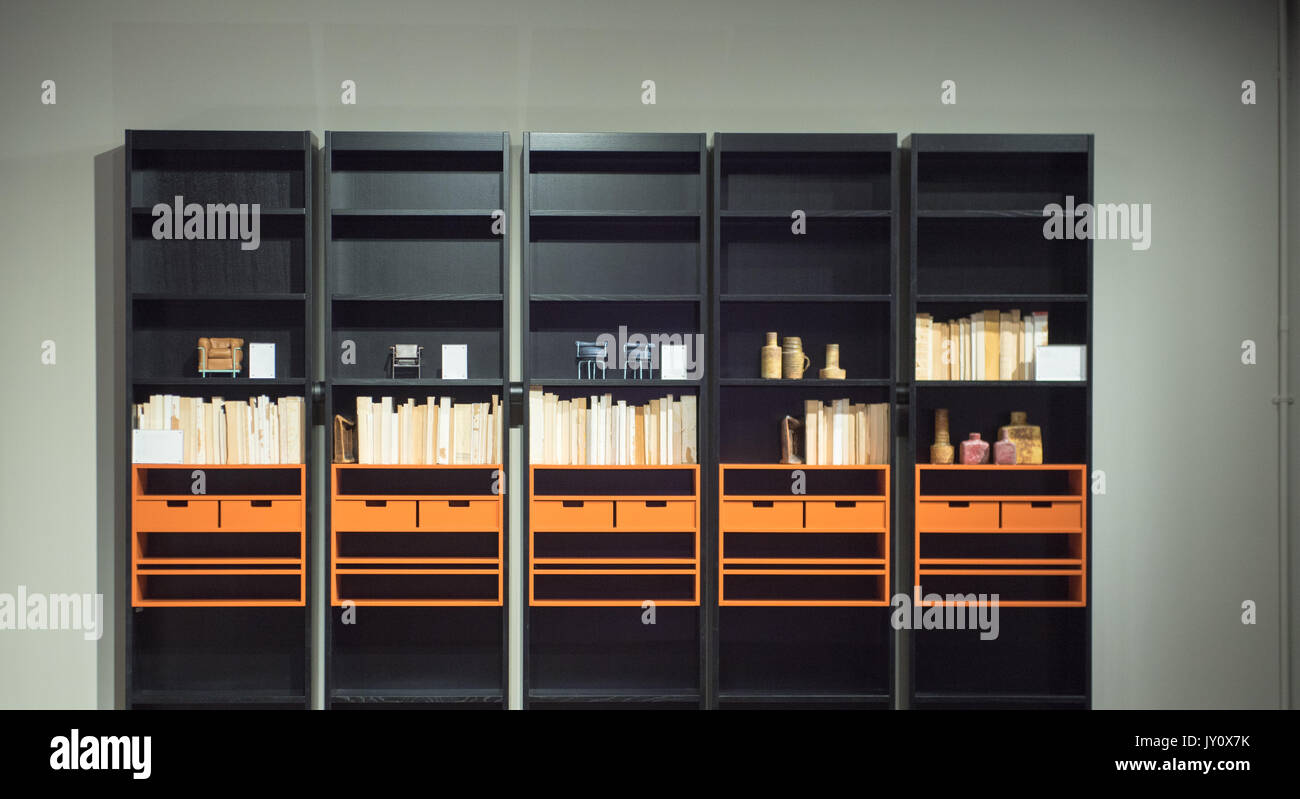 Contemporary, Modern, Orange and Black Bookcase with Books and ...