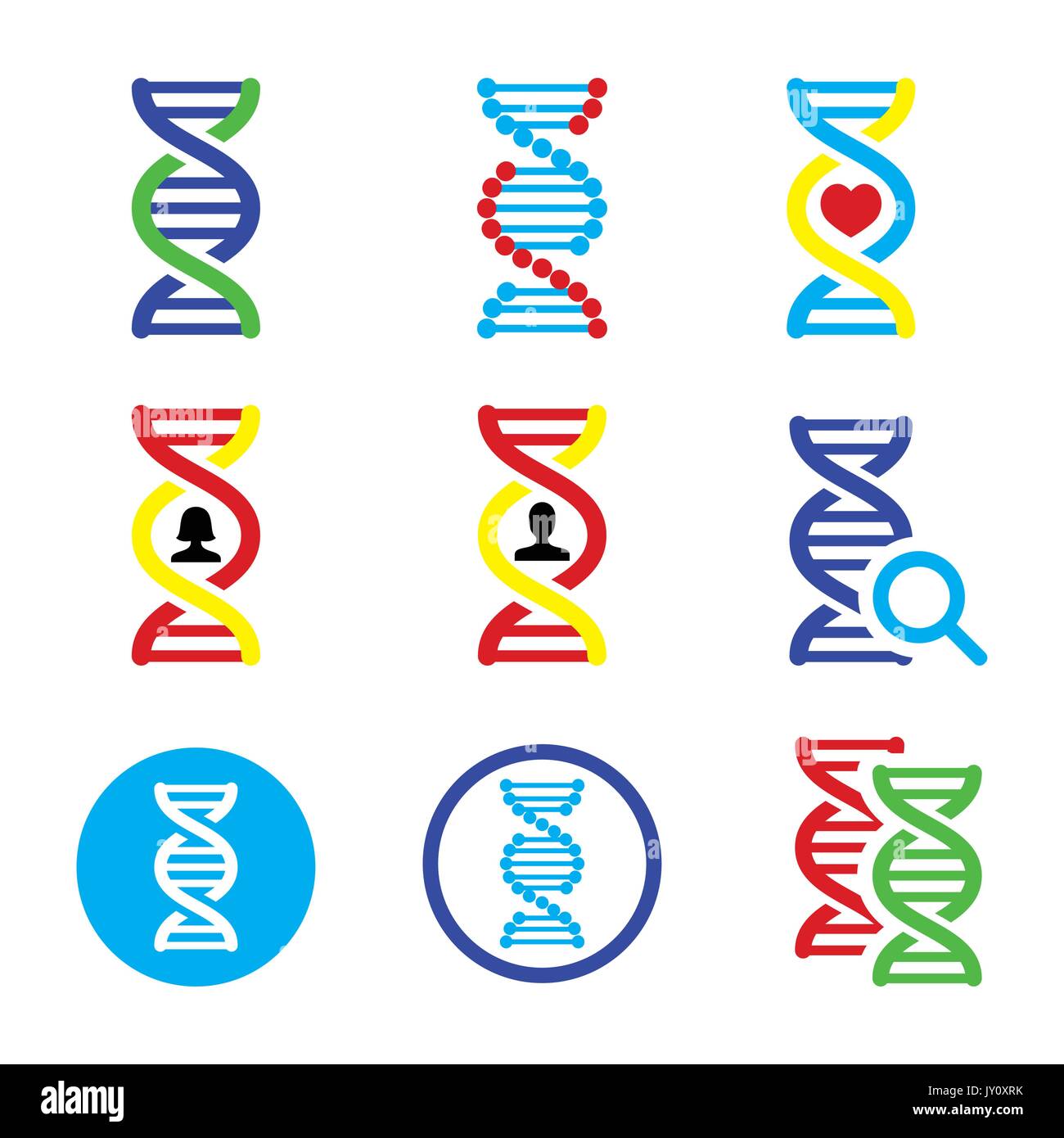 DNA, genetics vector icons set Vecor icons set of DNA isolated on white ...