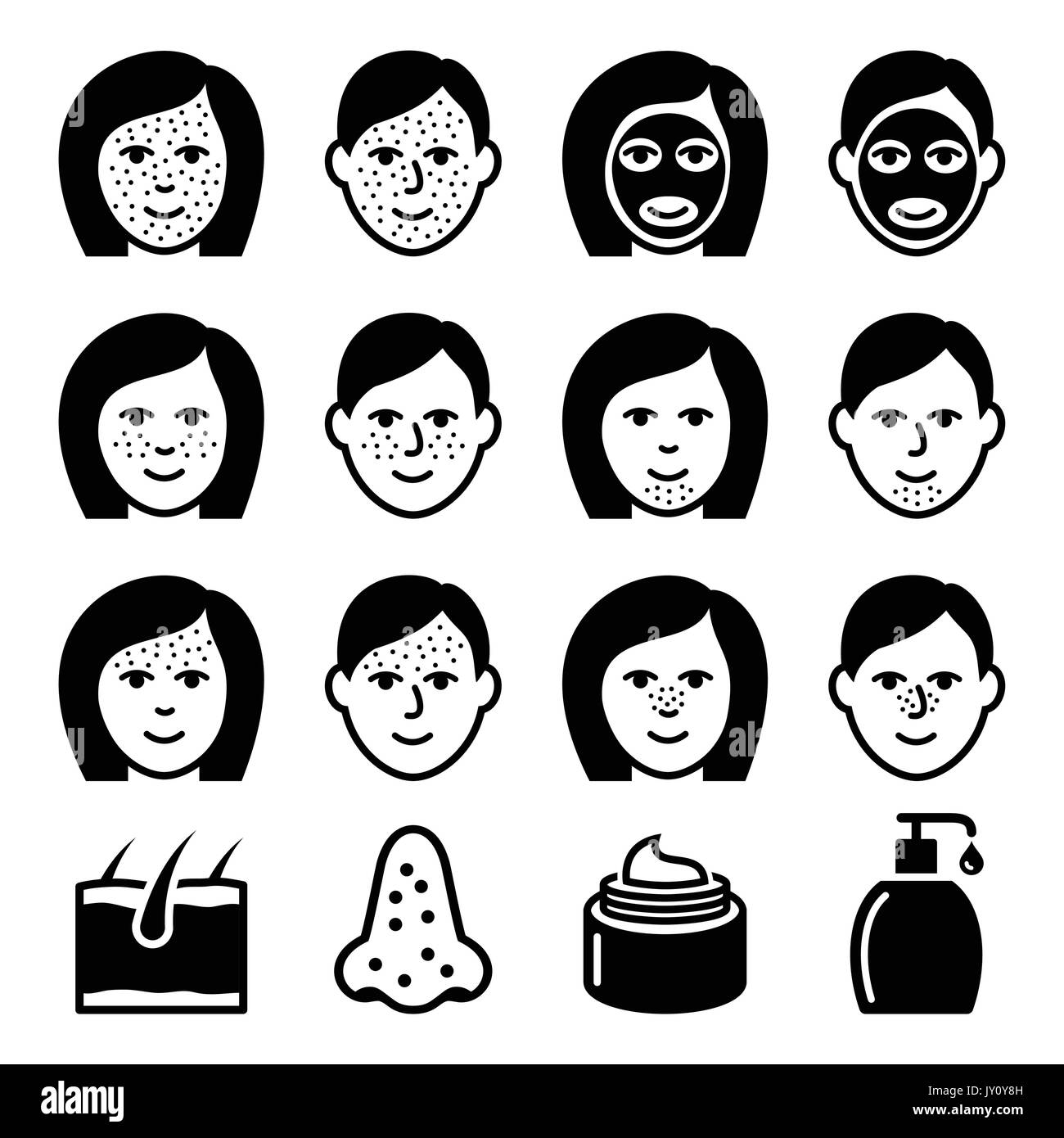 Skin problems - acne, spots treatment icons set Stock Vector Image ...