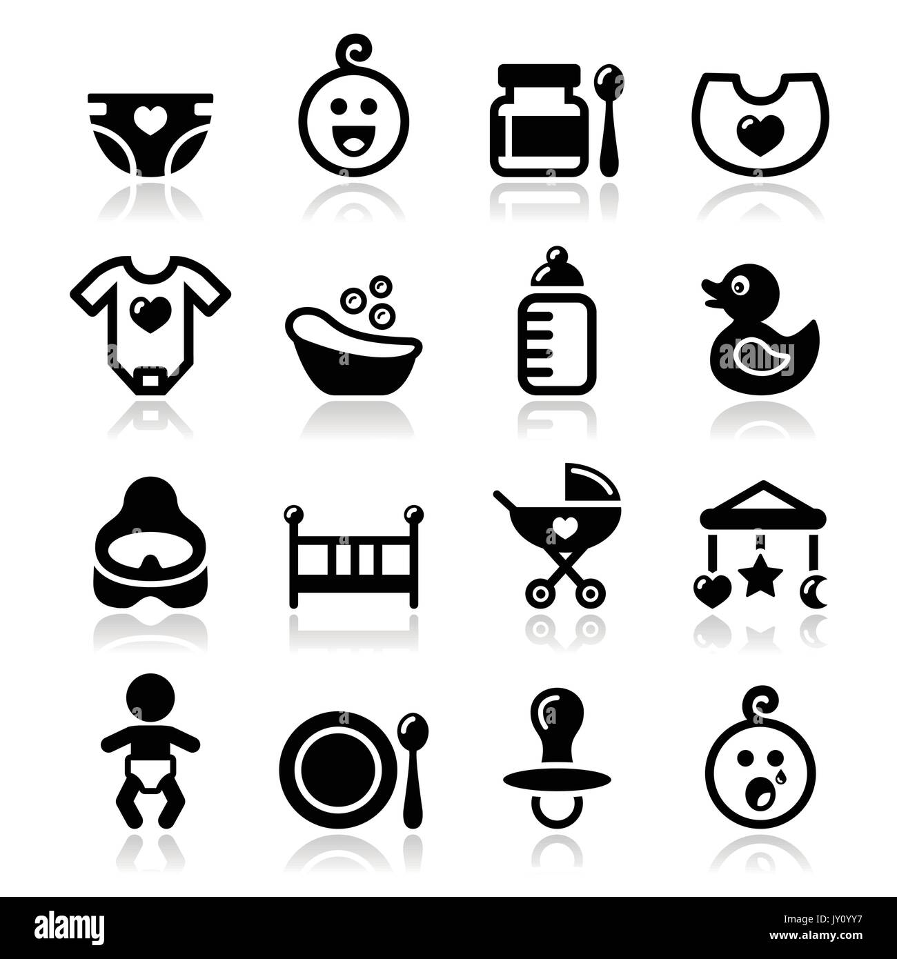Baby , childhood vector icons set isolated on white Modern black icons ...