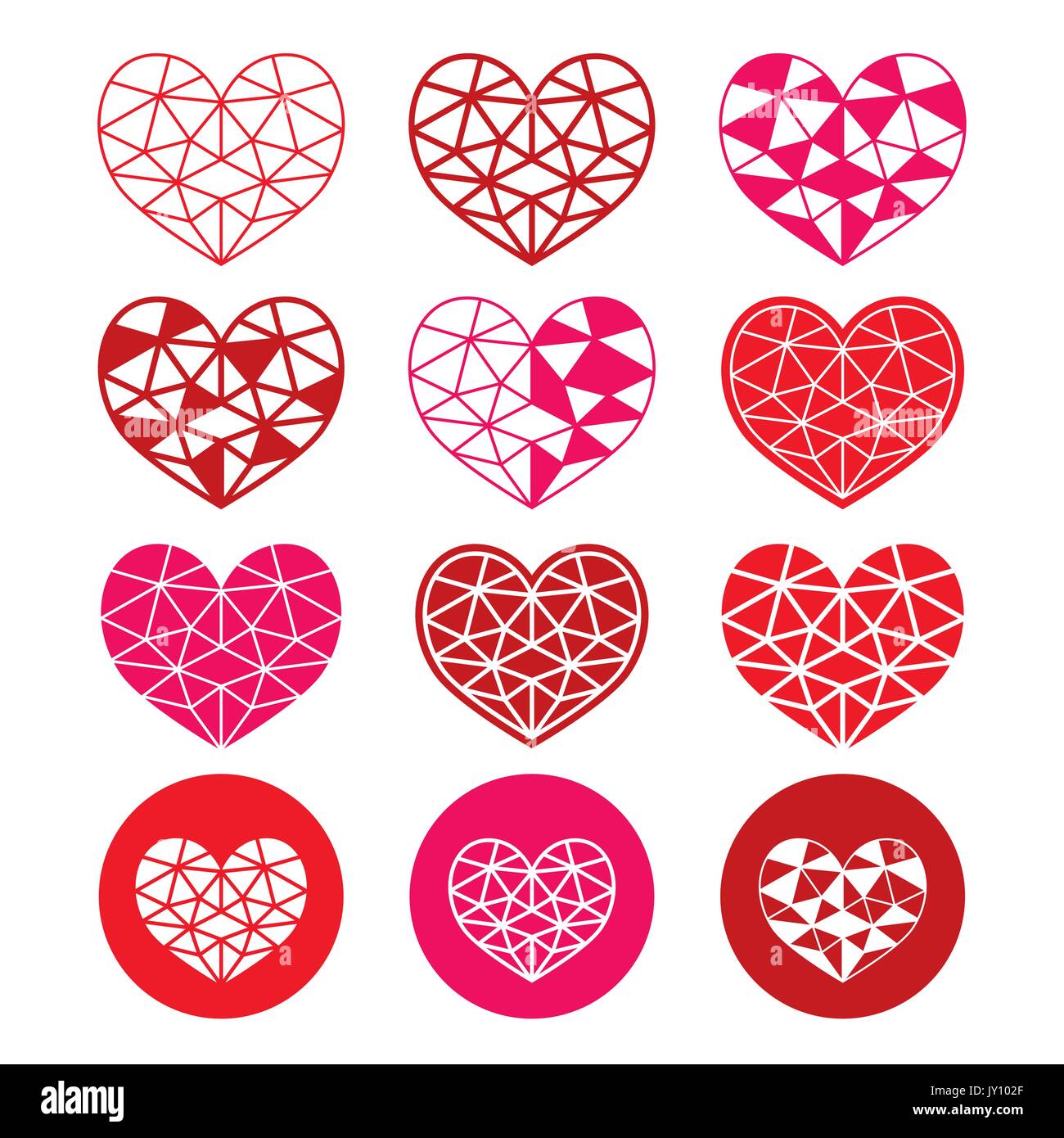Geometric red and pink heart for Valentine's Day icons - love ...