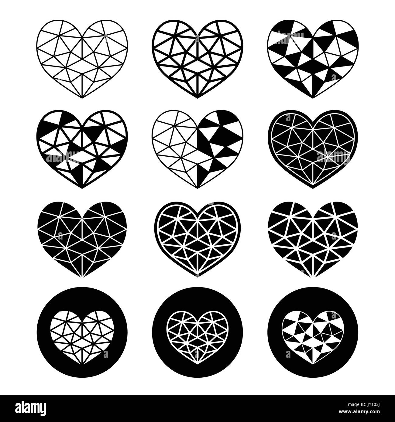 Geometric black and white heart for Valentine's Day icons - love ...