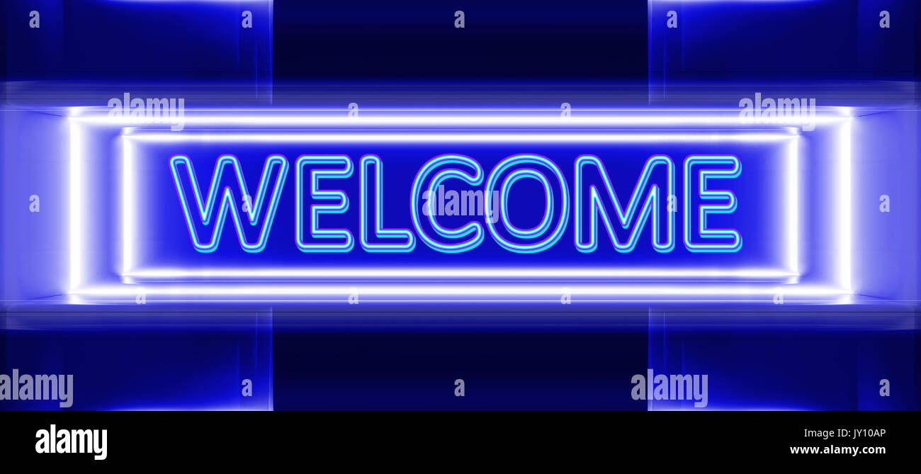 highly technological design of the neon sign of welcome Stock Photo - Alamy