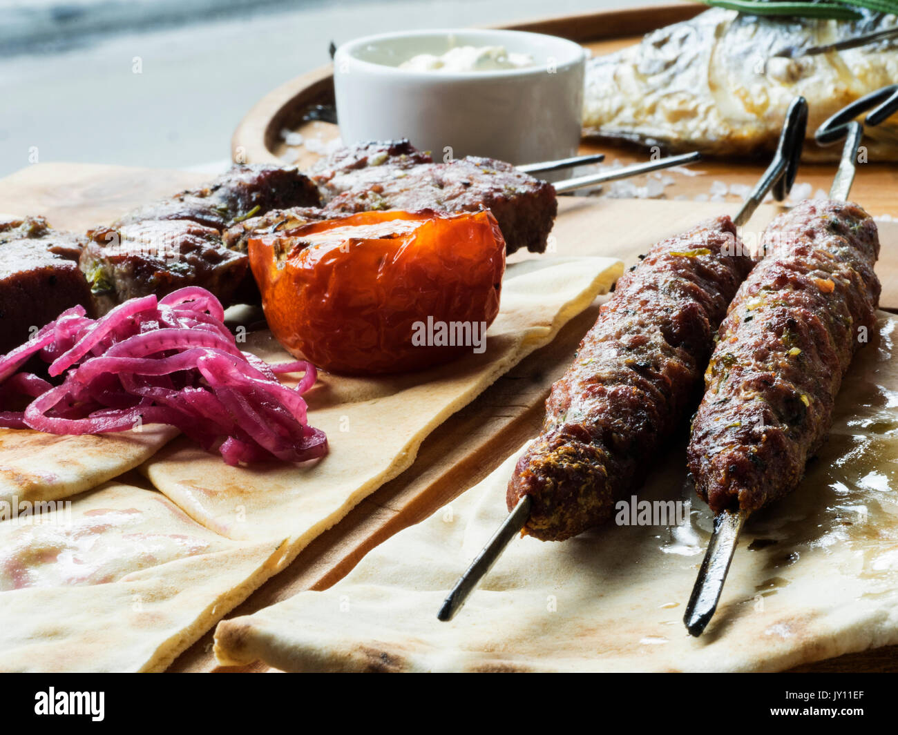 shish kabab lamb meat on skewers, traditional receipt Stock Photo - Alamy