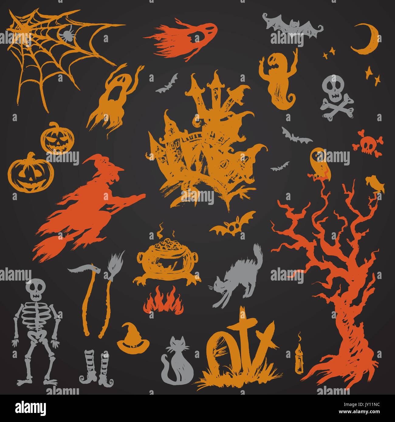 Set Halloween Objects Collection ,hand drawn vector Stock Vector Image ...