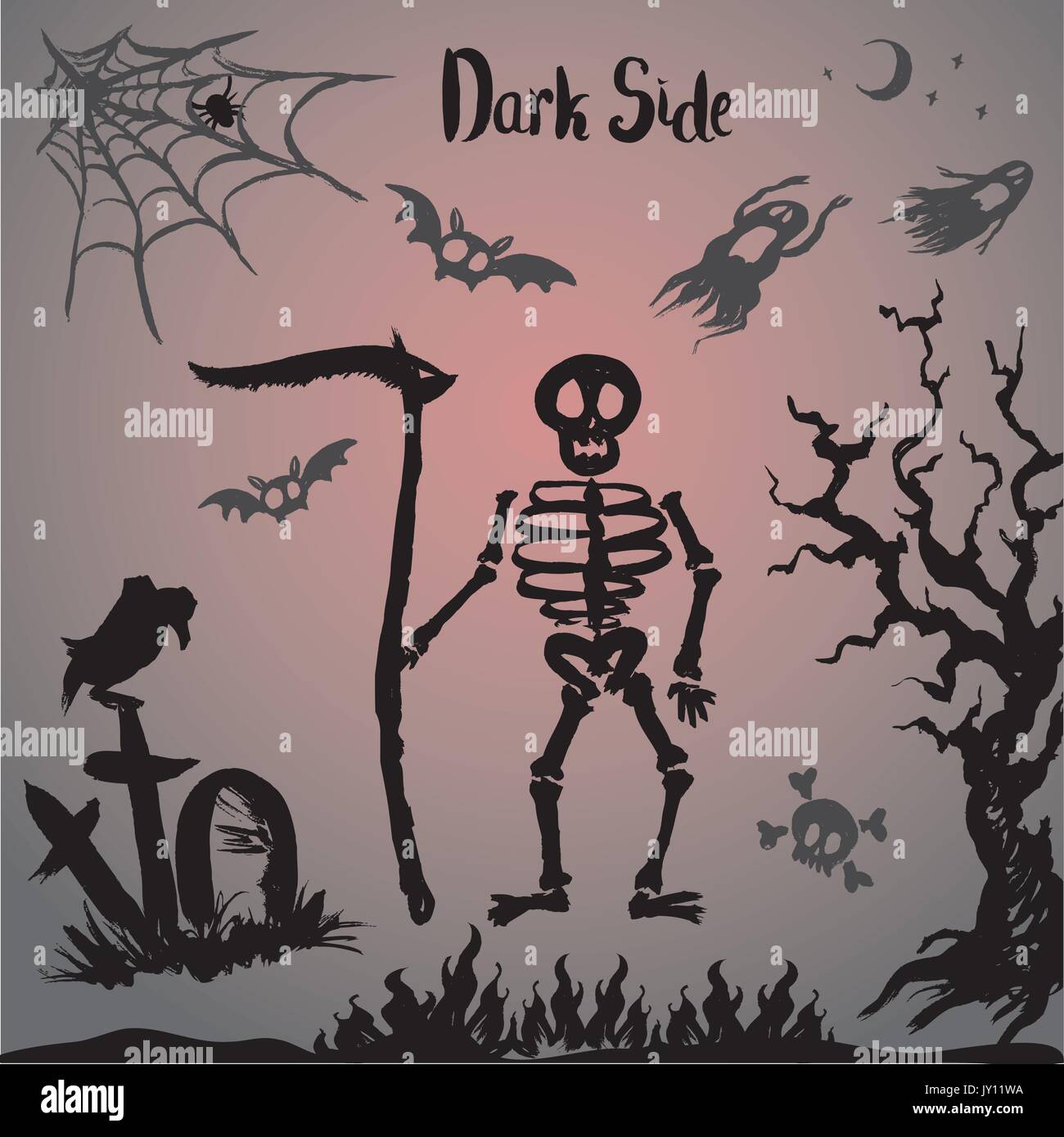 Halloween skeleton on a graveyard. Scary background Stock Vector Image ...