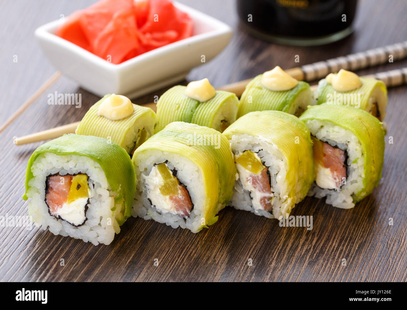 Sushi, japanese and food concept - japanese food. sushi with avocado ...