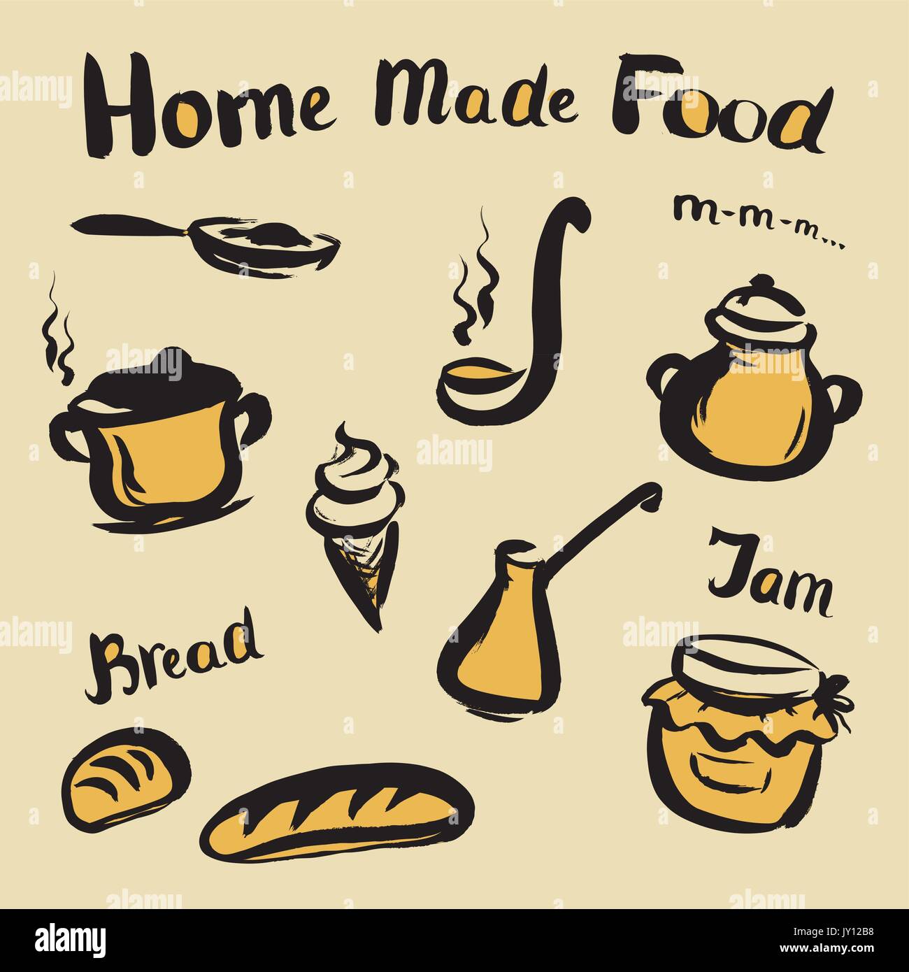 Set food and utensils, hand drawing, vector Stock Vector Image & Art ...