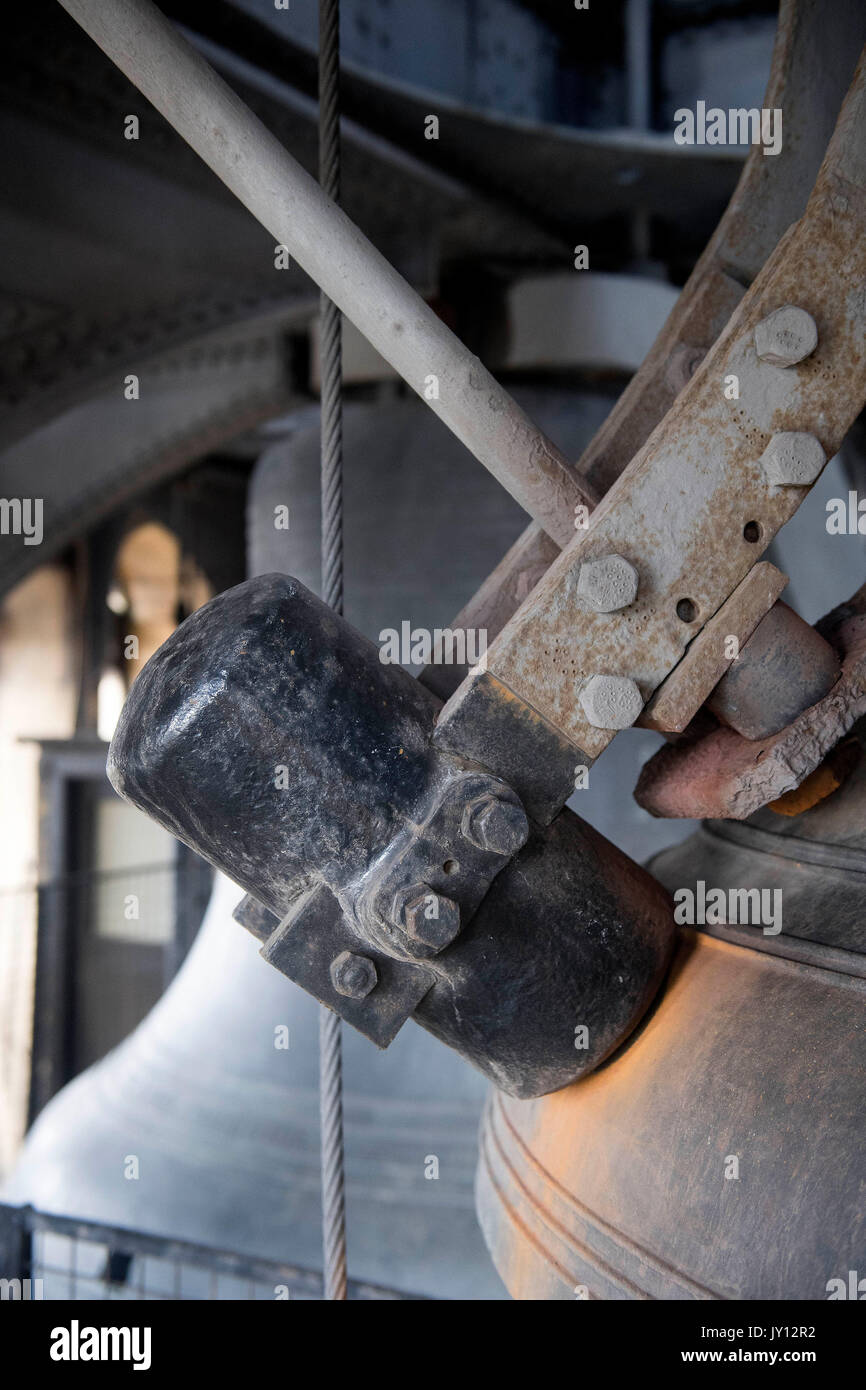 The hammer on one of the four smaller bells surrounding Big Ben (left ...
