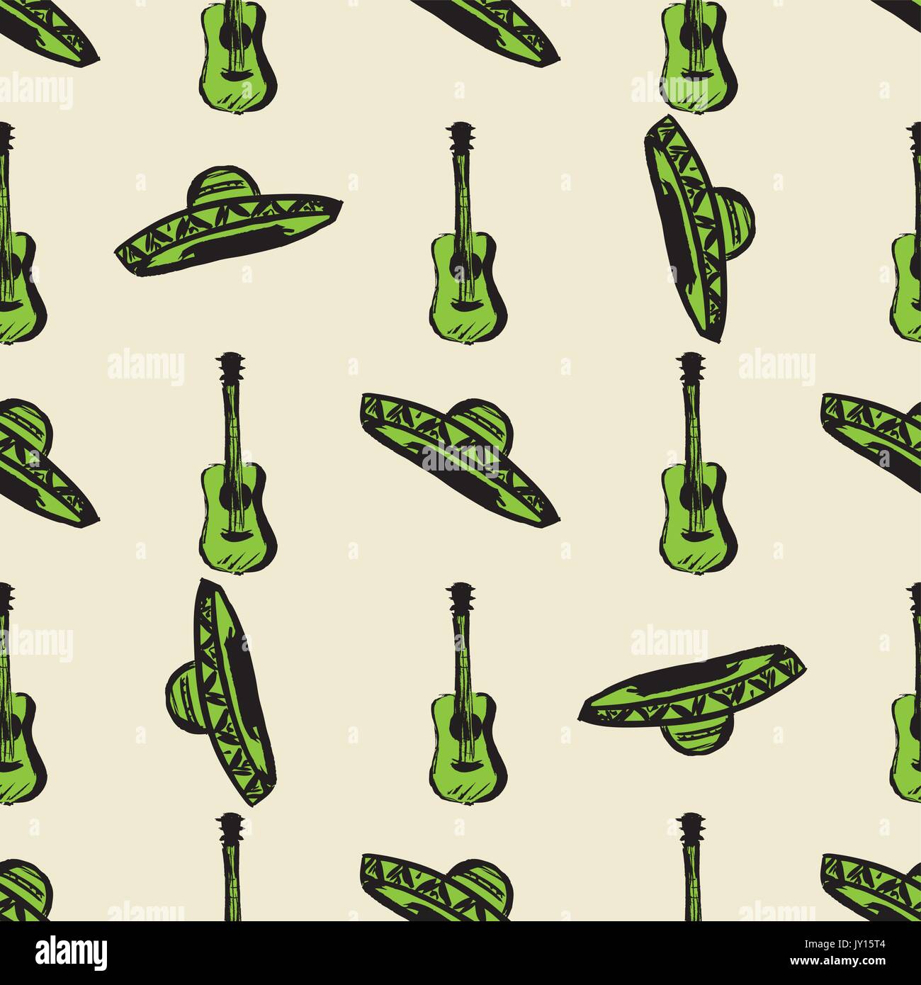 Mexican seamless music pattern with sombrero hat and guitar vector ...