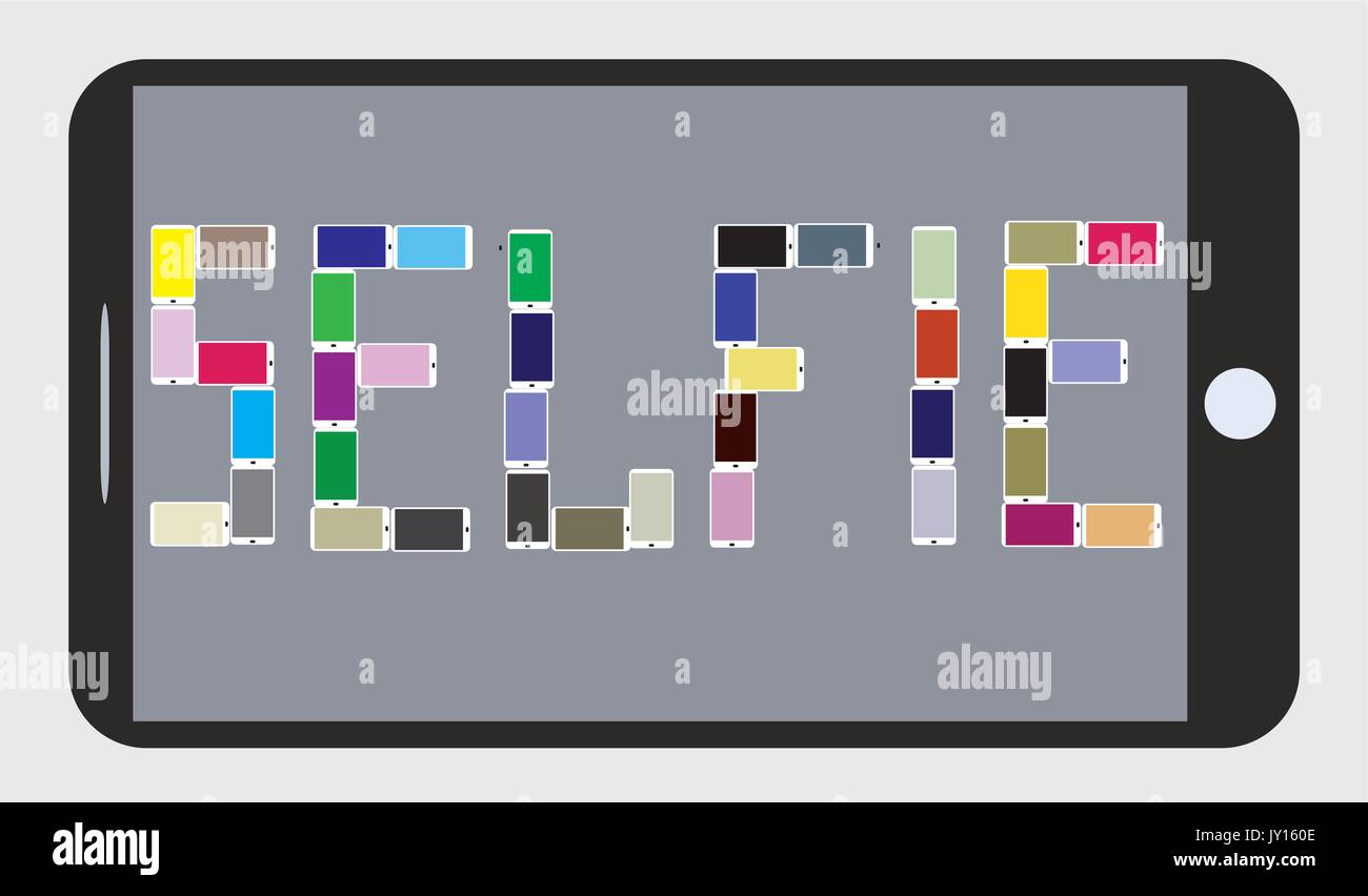 Selfie word made up of smart phones with color screens on smartphone ...