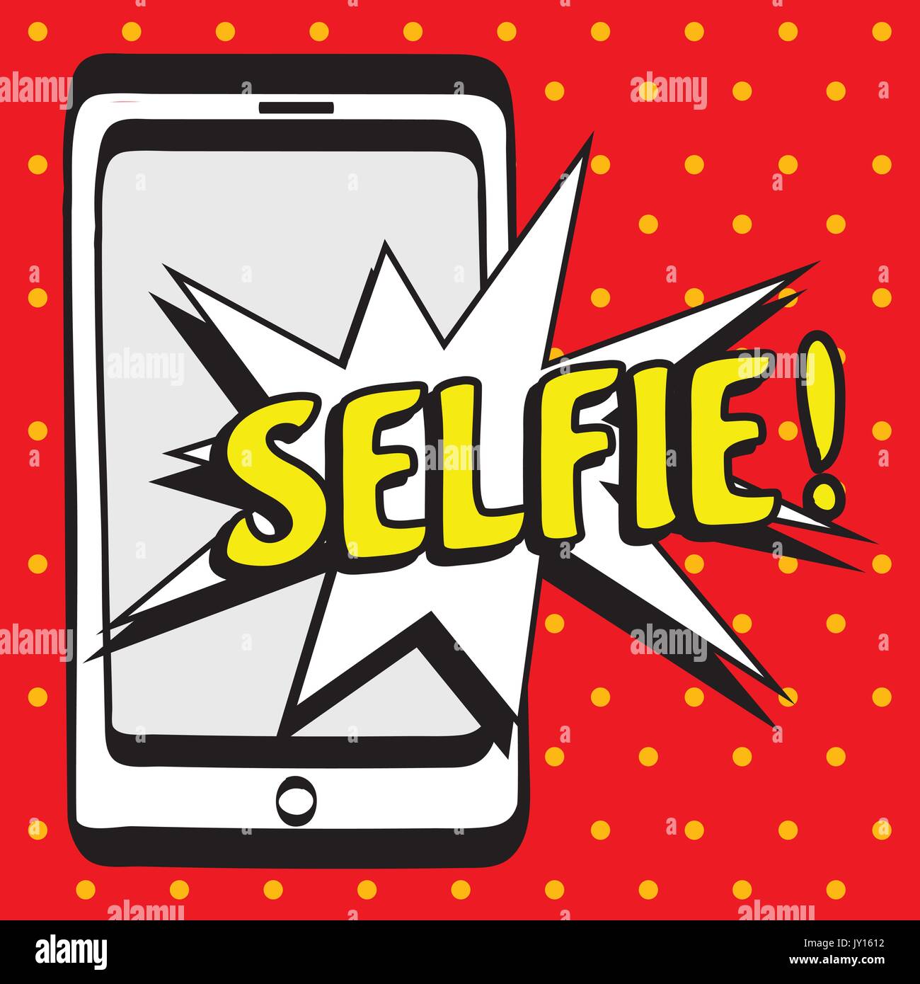 cartoon picture- phone, flash and inscription Selfie, vector ...