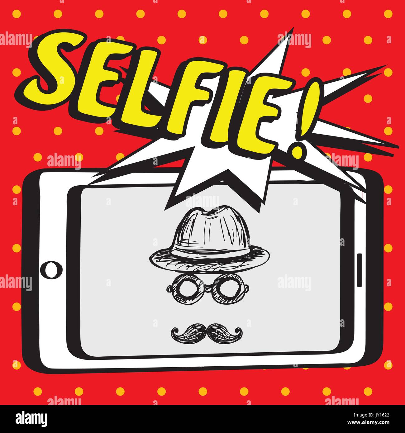 cartoon picture- phone, flash and inscription Selfie, vector ...