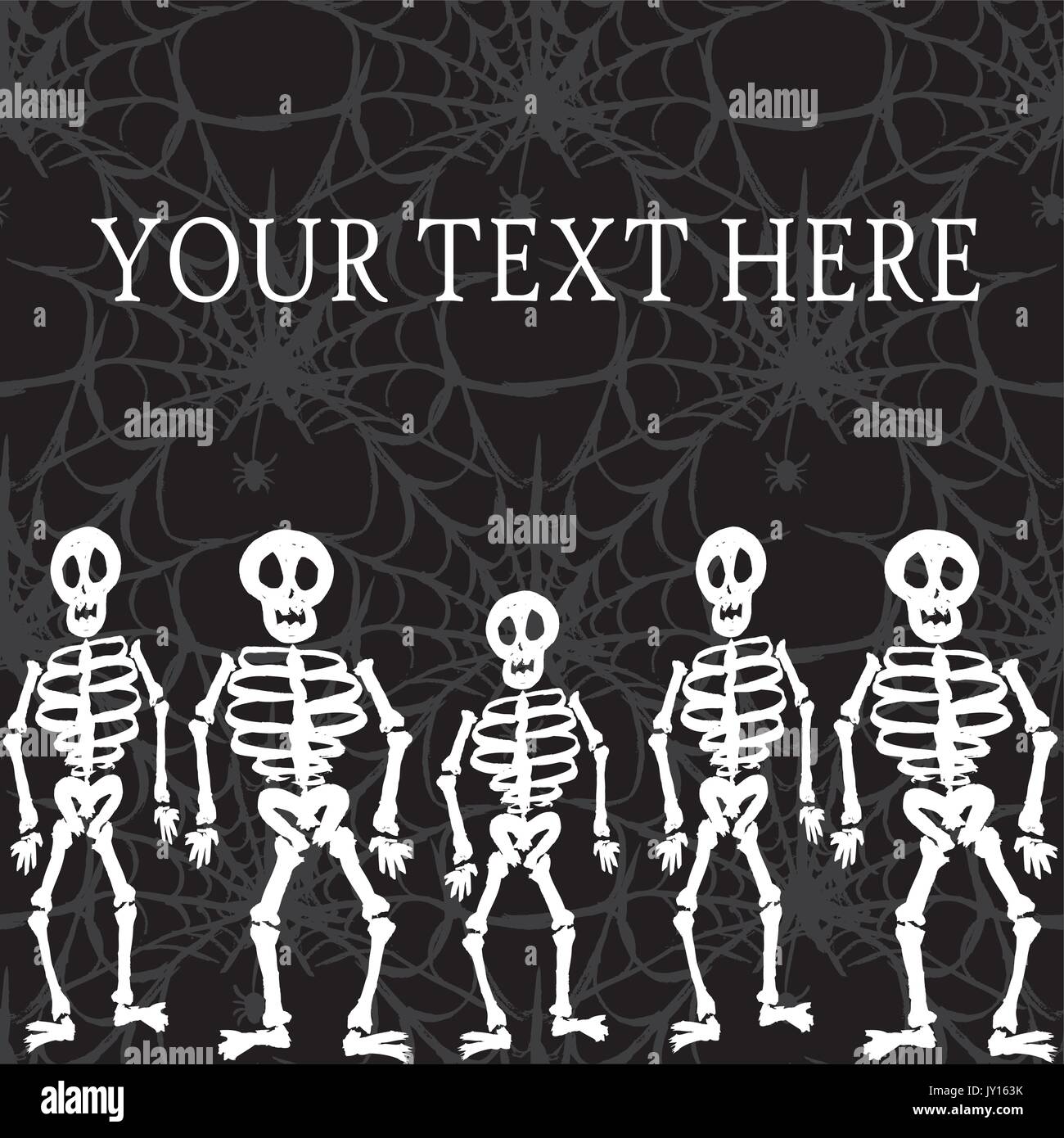 Halloween illustration with skeleton, vector hand drawn background ...