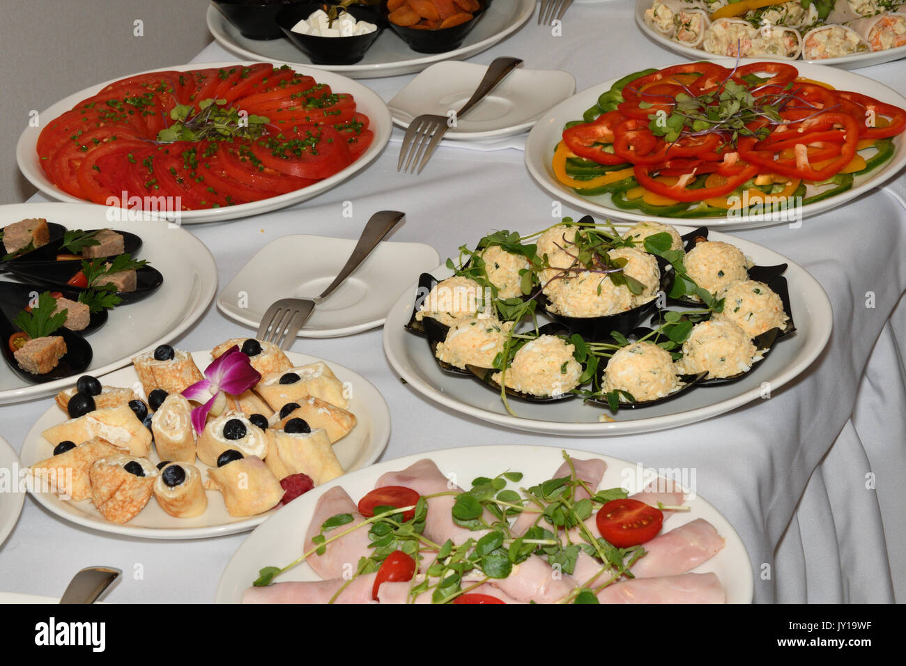 Table Buffet ham cheese cucumberg food Stock Photo - Alamy