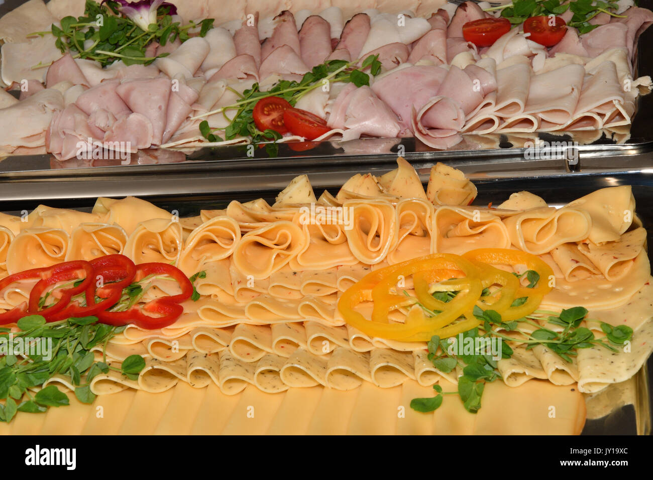 Table Buffet ham cheese cucumberg food Stock Photo - Alamy
