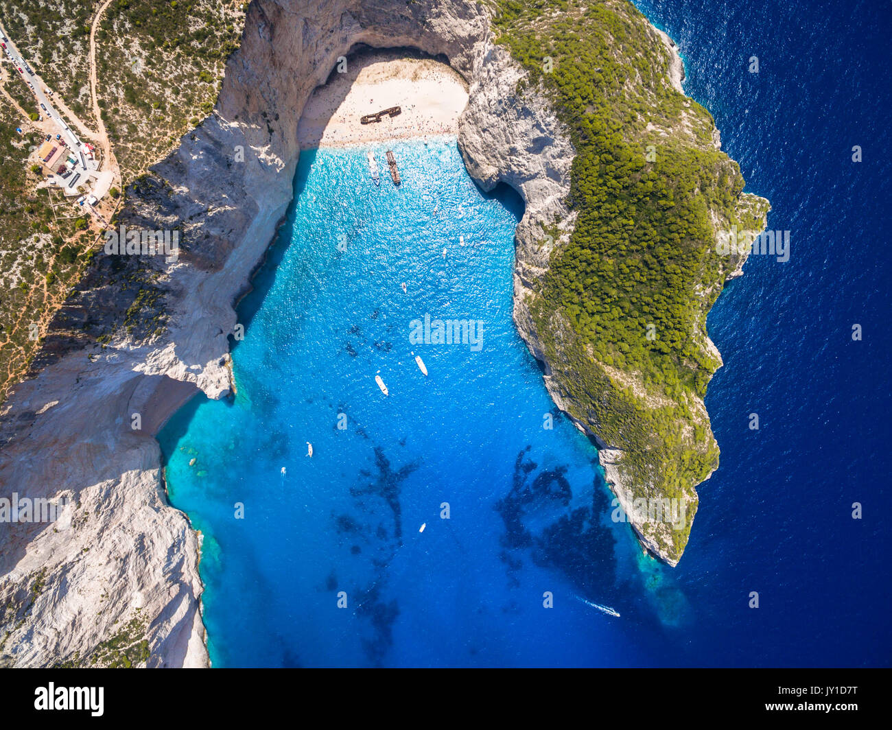 Aerial view of Navagio beach Shipwreck view in Zakynthos (Zante) island ...
