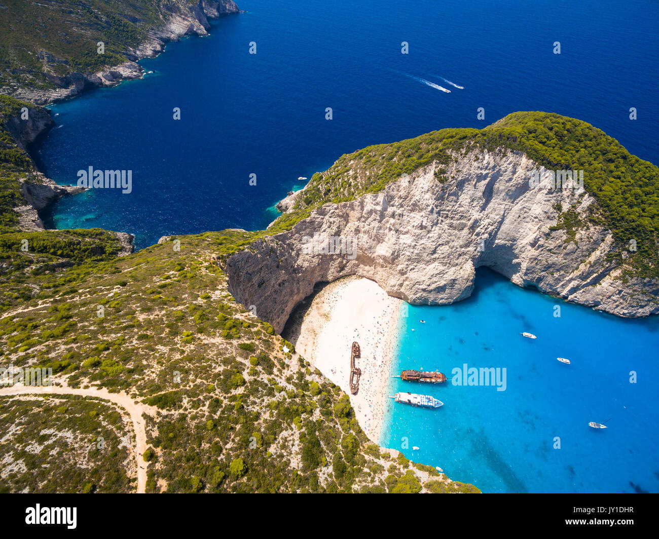 Aerial view of Navagio beach Shipwreck view in Zakynthos (Zante) island ...