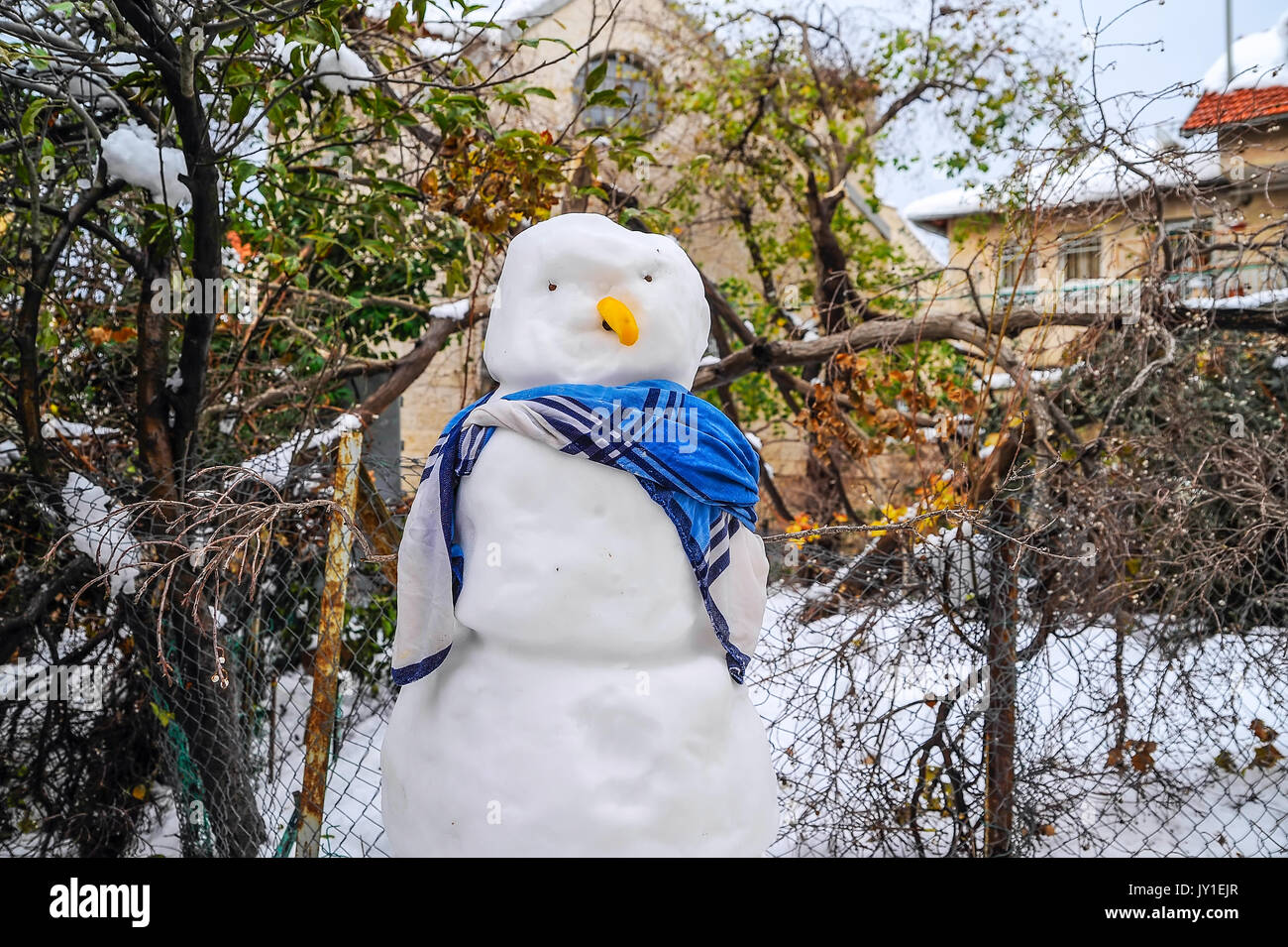 Snowman made by kids in Jerusalem, Israel Stock Photo - Alamy