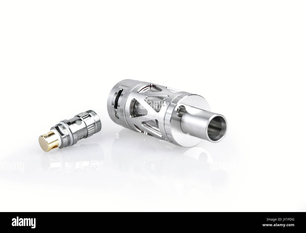 Metallic atomizer and coil on white background Stock Photo - Alamy