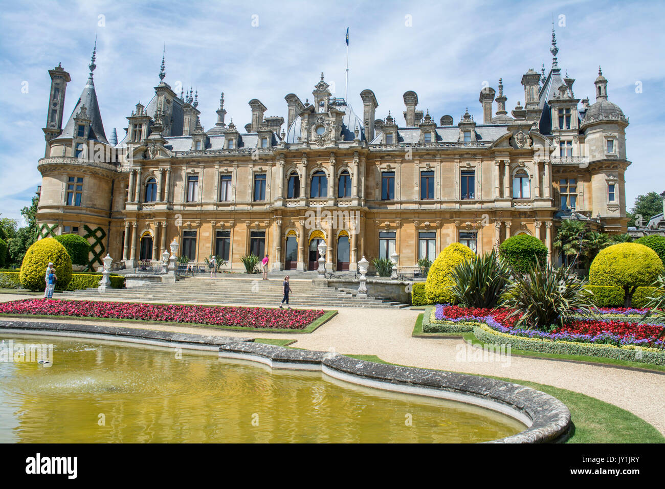 Rear facade water feature and formal gardens of Waddesdon Manor ...