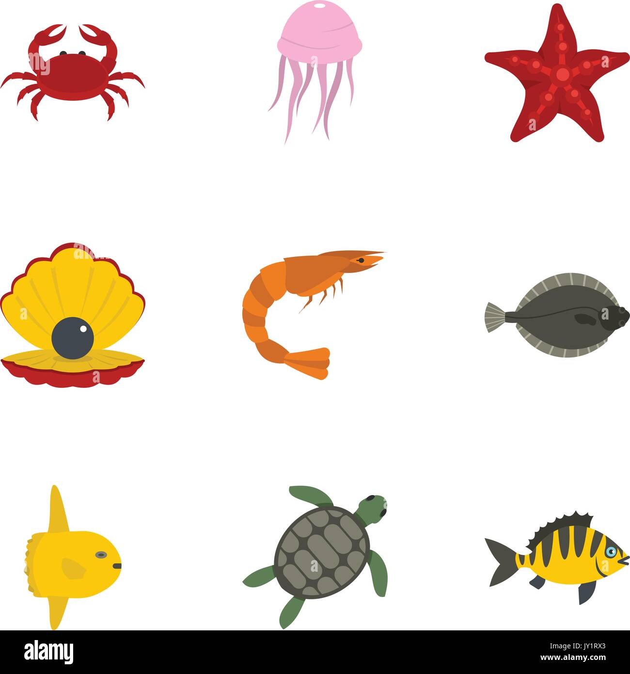 Underwater animal stickers icons set, flat style Stock Vector Image ...