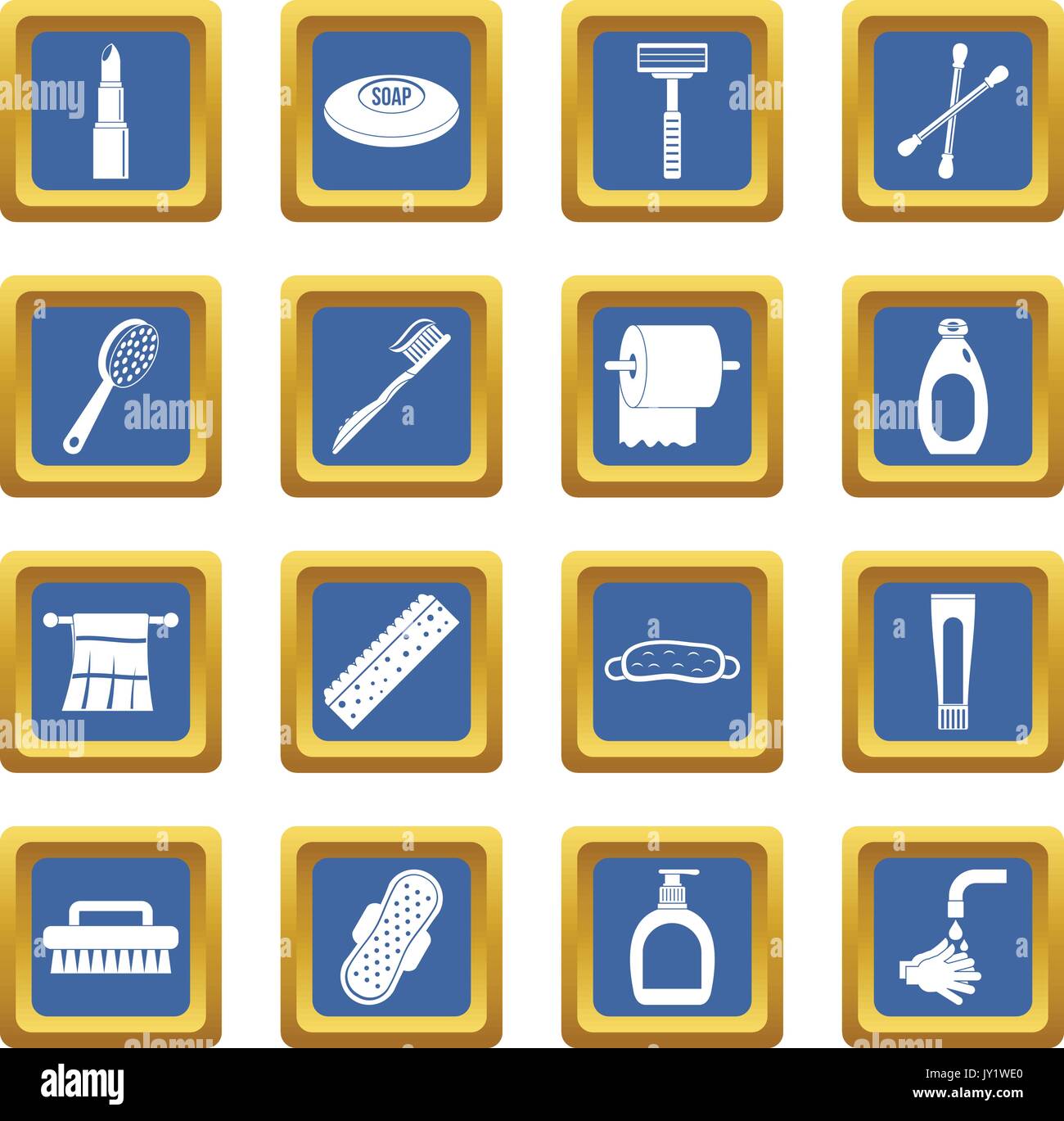 Hygiene tools icons set blue Stock Vector Image & Art - Alamy