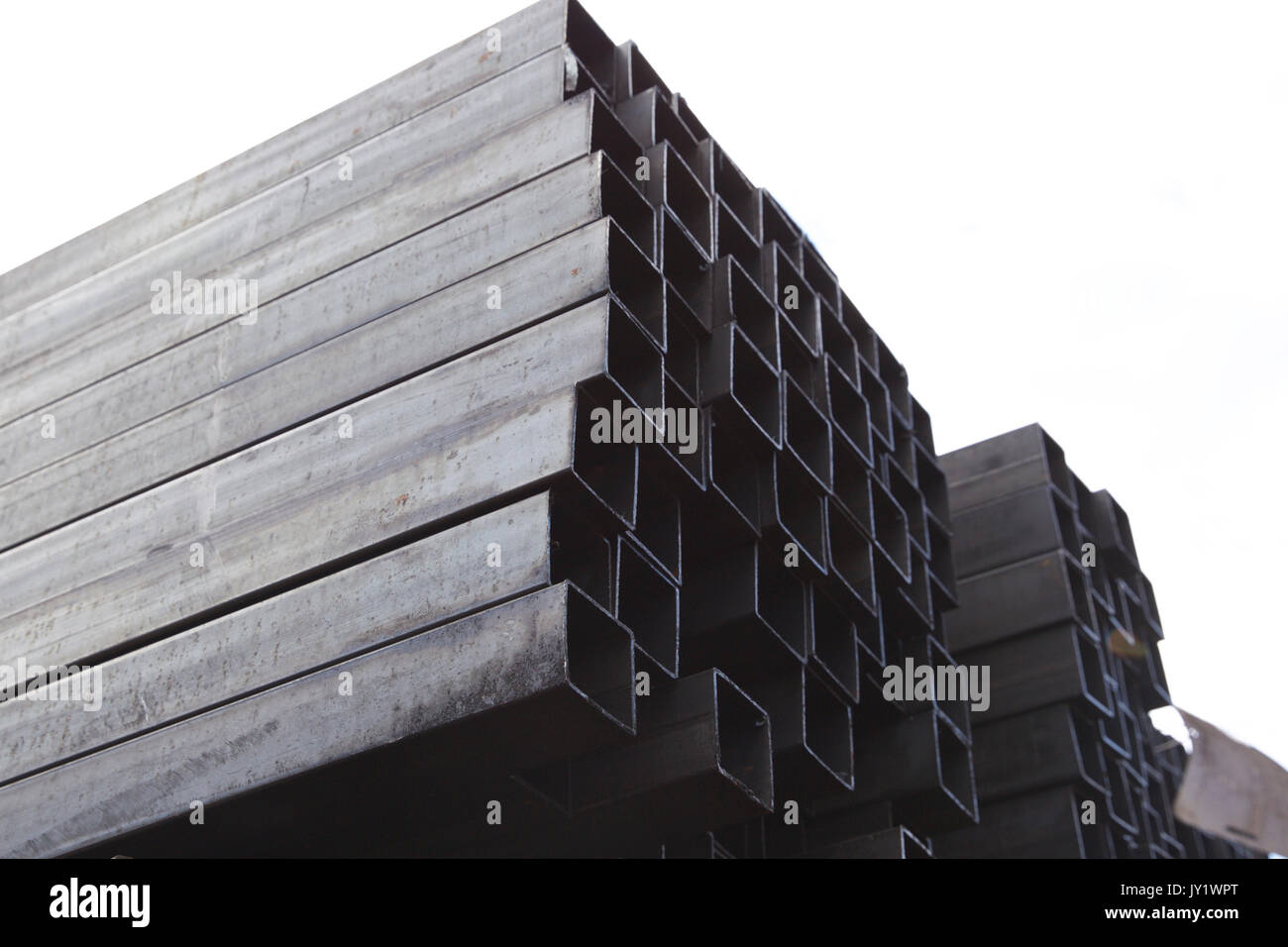 Metal profile pipe of rectangular cross section in packs at the ...