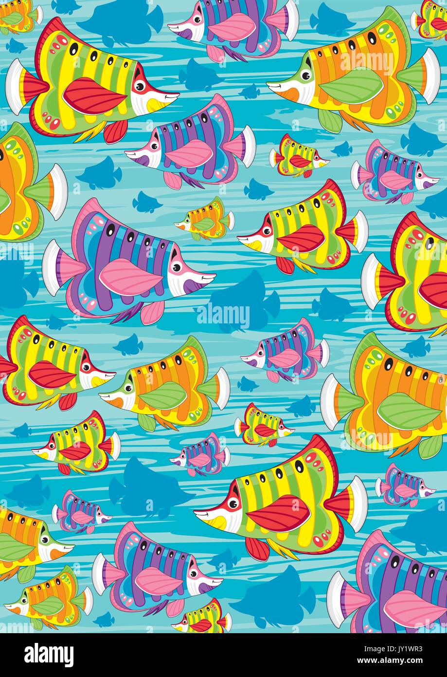 Cute Cartoon Tropical Fish Patterned Vector Illustration Stock Vector ...