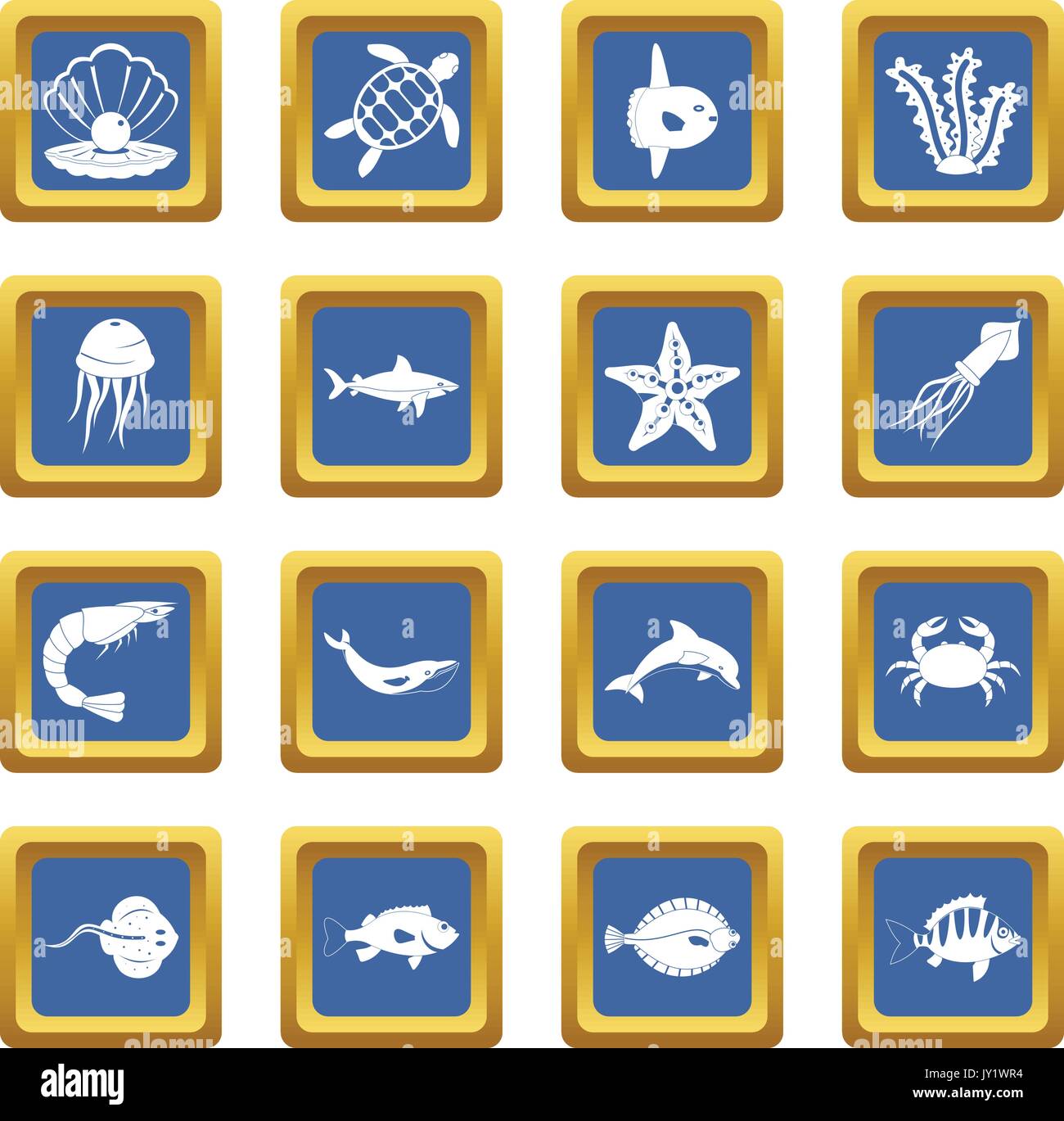 Sea animals icons set blue Stock Vector Image & Art - Alamy