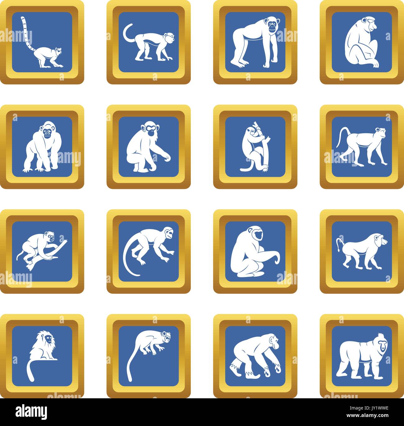 Monkey types icons set blue Stock Vector Image & Art - Alamy