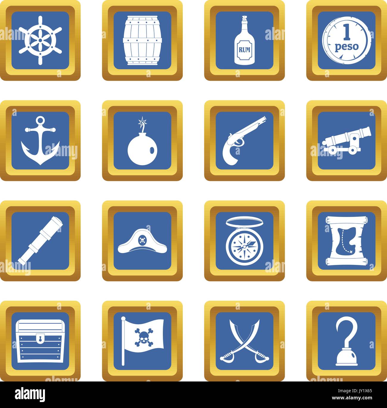 Pirate icons set blue Stock Vector Image & Art - Alamy