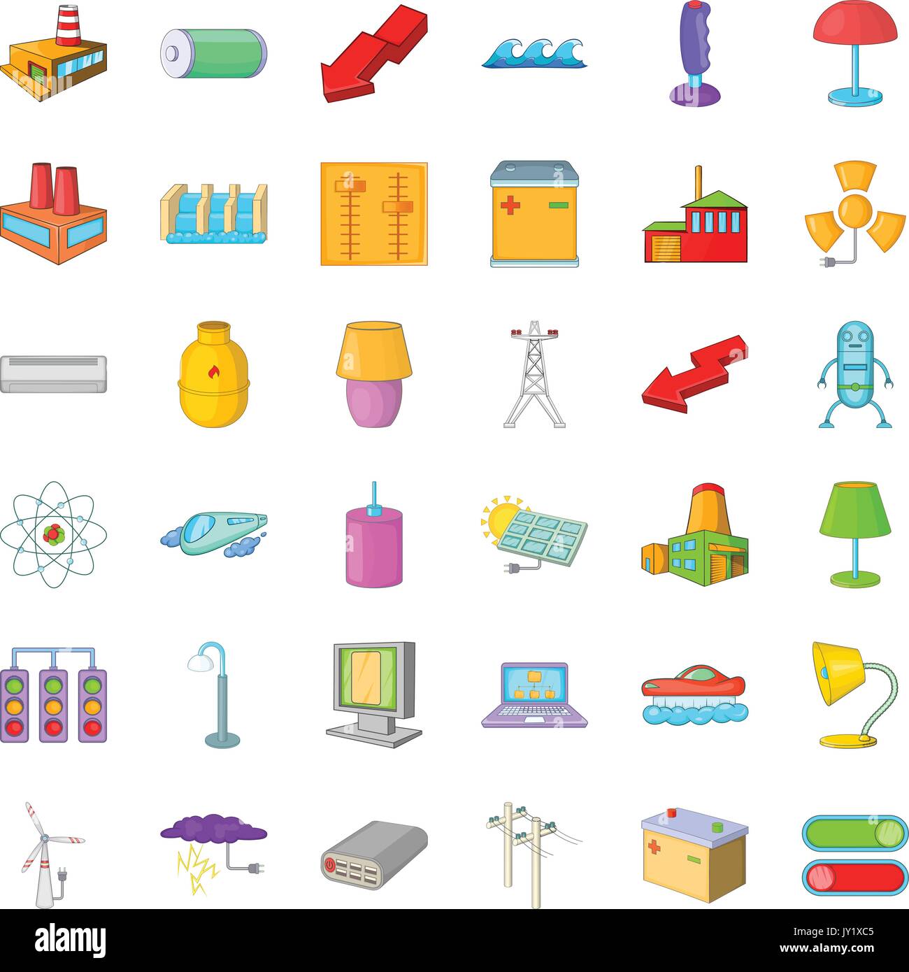 Electricity light icons set, cartoon style Stock Vector Image & Art - Alamy