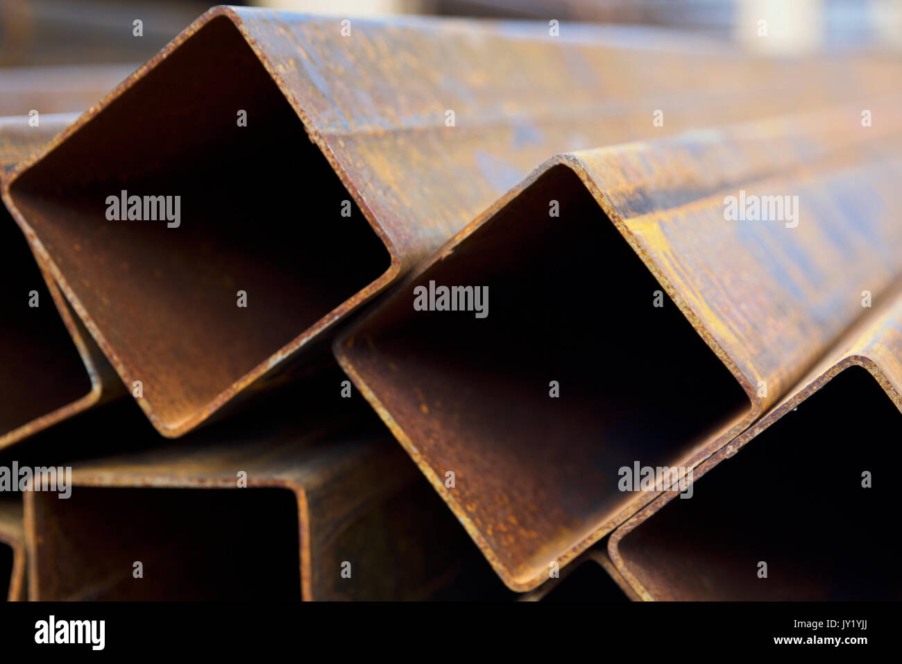Metal profile pipe of rectangular cross section in packs at the ...