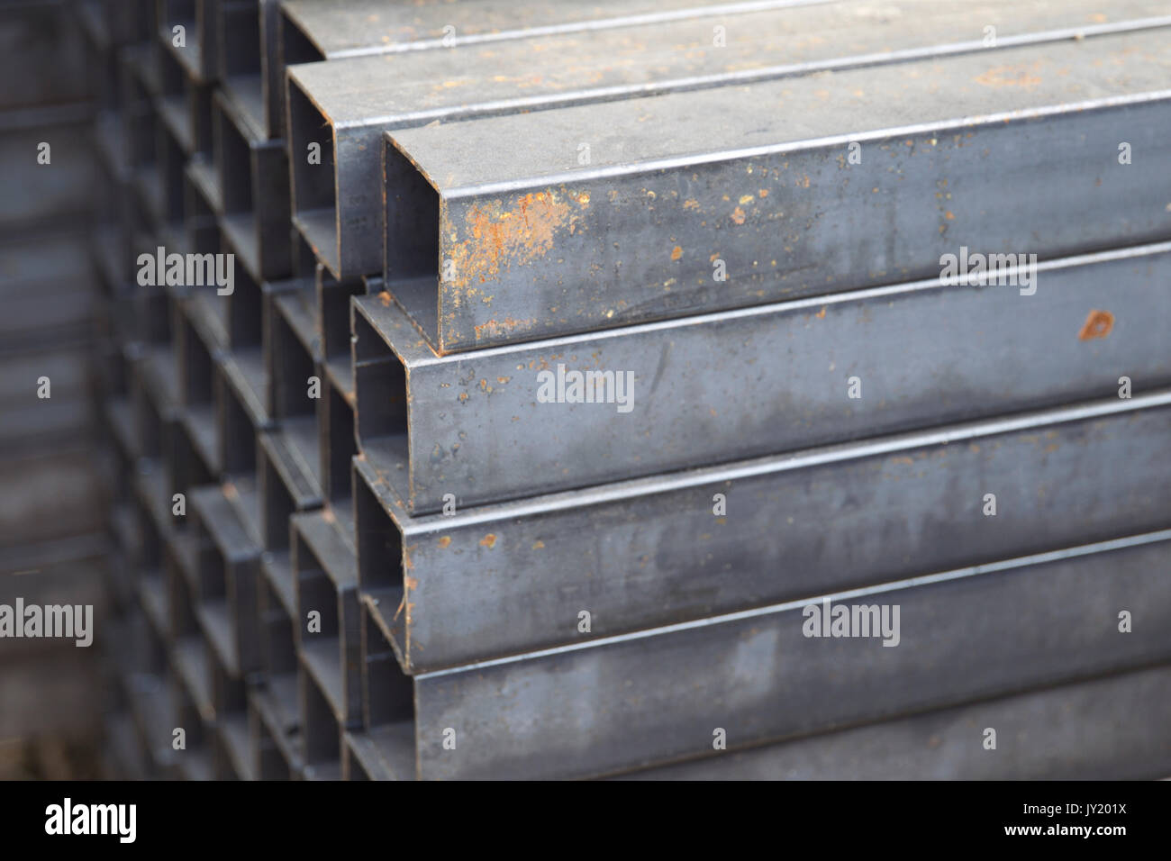 Metal profile pipe of rectangular cross section in packs at the ...