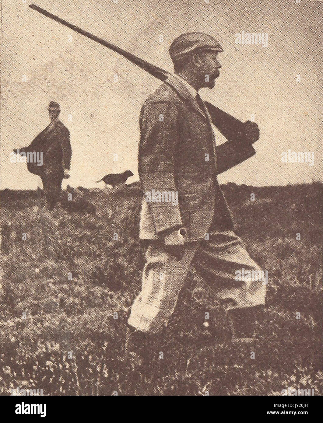 King George V of Britain grouse shooting on moors around Bolton Abbey ...